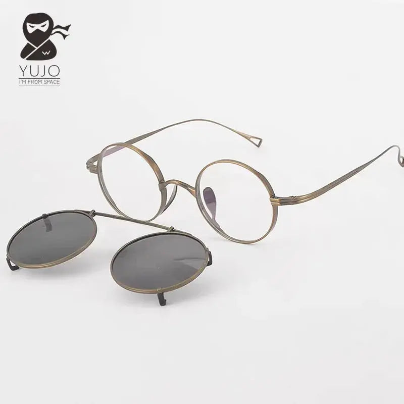 Yujo Women's Full Rim Round Titanium Eyeglasses Clip On Sunglasses 141 ...