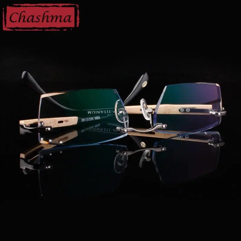Chashma Ottica Men's Eyeglasses - Rimless Titanium with Bamboo Temples ...