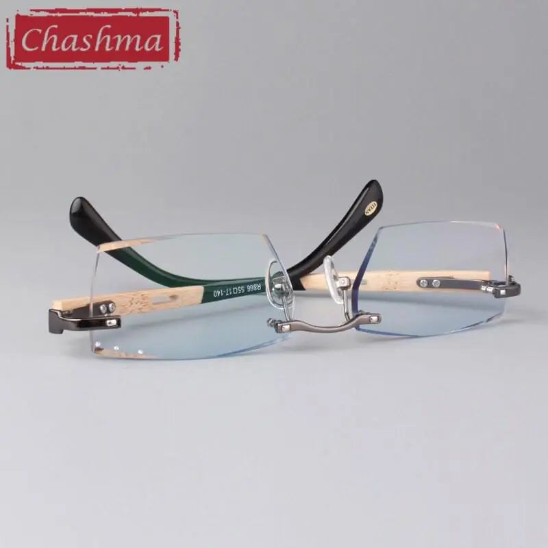 Chashma Ottica Men's Eyeglasses - Rimless Titanium with Bamboo Temples ...